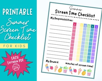 Summer Screen Time Checklist - Etsy