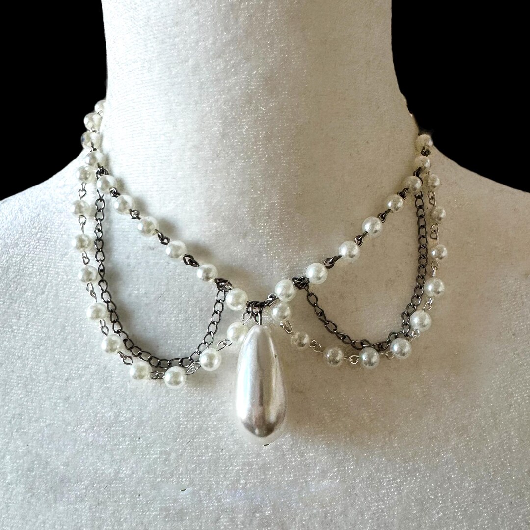 Layered Pearl Drop Chain Necklace - Etsy