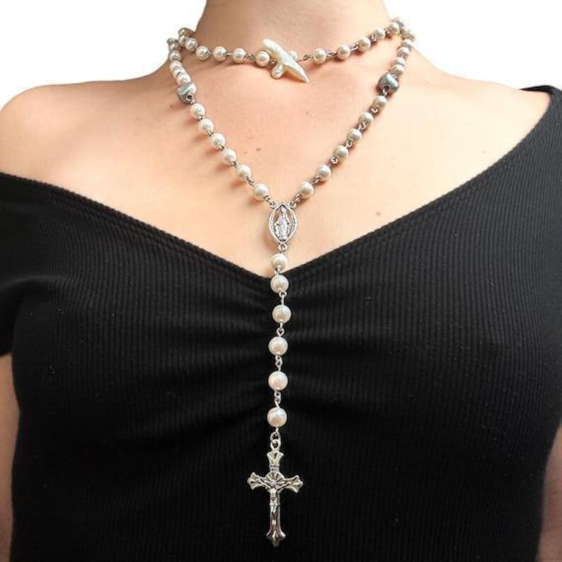 Goth Cross Necklace Beaded Rosary Style, Medieval Grunge, Gothic ...