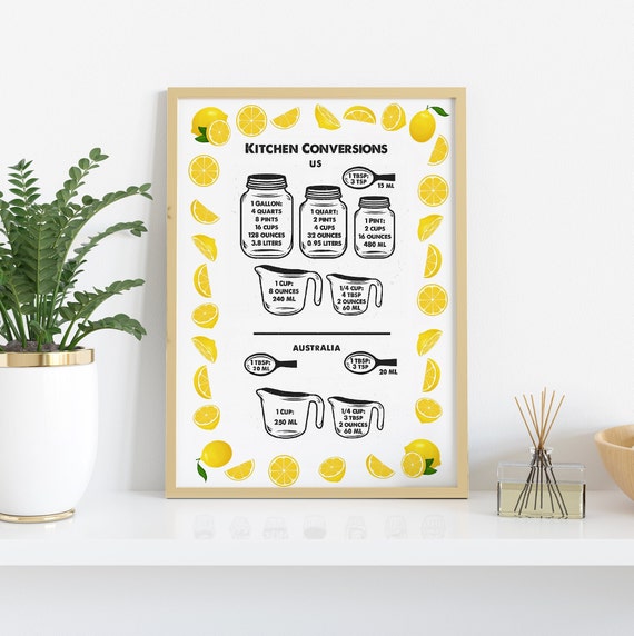 Lemon Border Kitchen Conversion Chart With US and Australian - Etsy