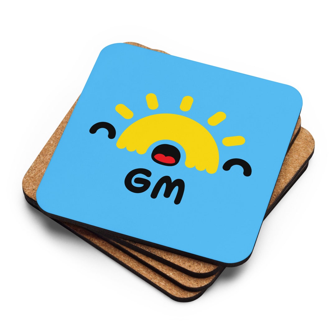 GM Good Morning Sunrise Cork-back Coaster Cute Tea Mug Coaster Happy ...