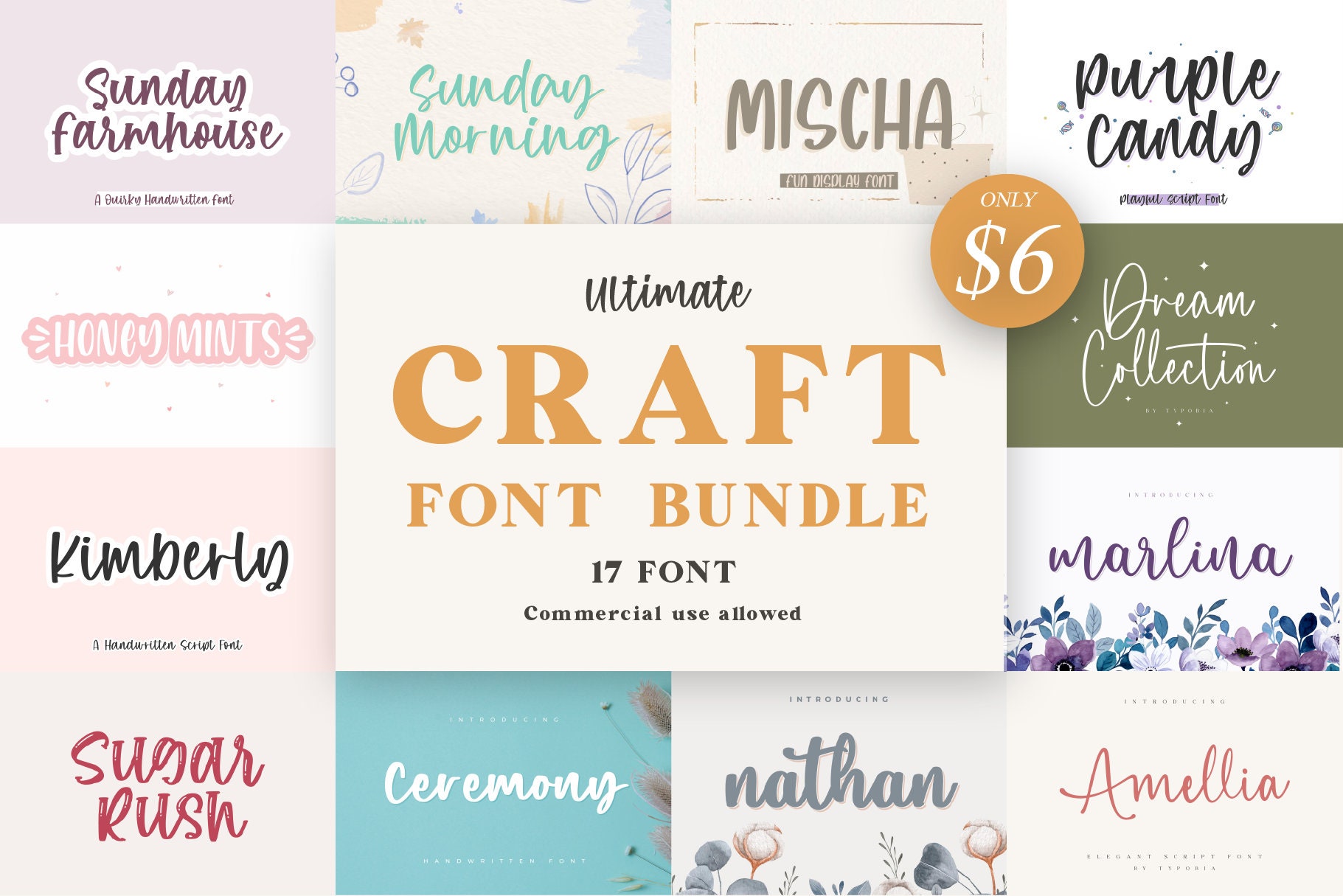 Font Bundle Craft Font Bundle Extend License - Etsy
