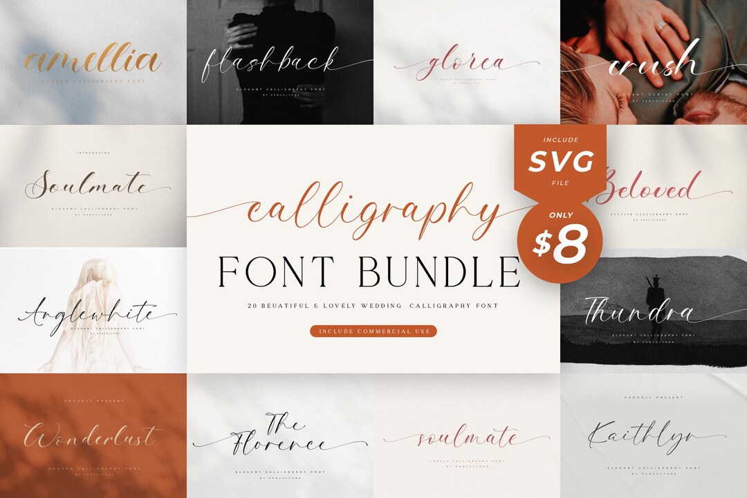 Calligraphy Font Bundle, Wedding Font Bundle, Handwritten Font, Script Font, Cricut Font ...