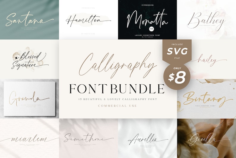 Calligraphy Font Bundle Editable Template License (corjl/templett ...