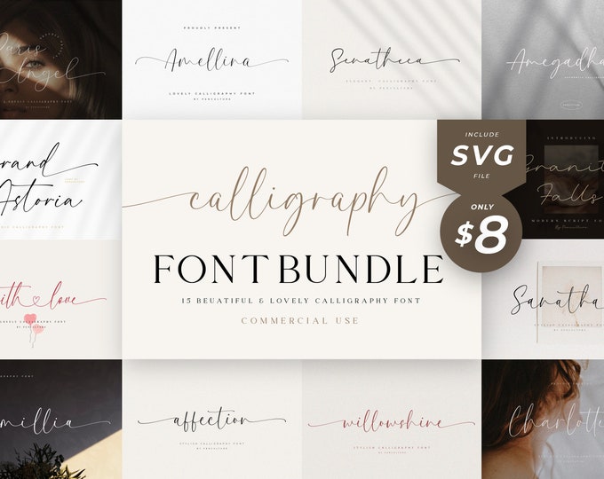 Calligraphy Font Bundle, Wedding Font Bundle, Handwritten Font, Script Font, Cricut Font ...