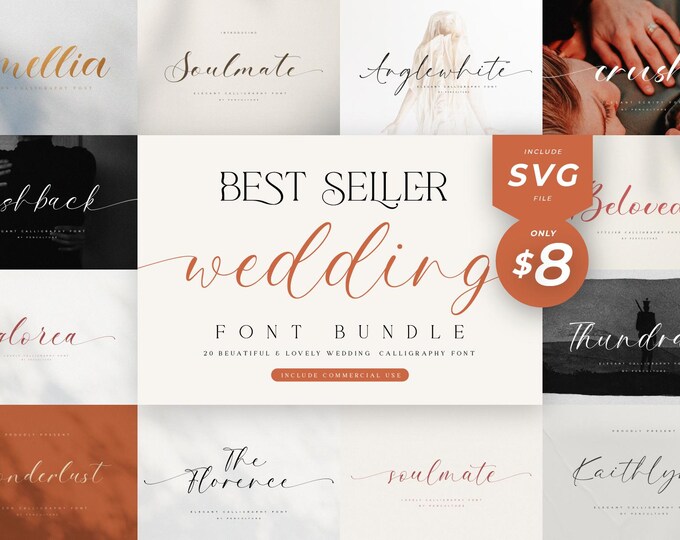 Calligraphy Font Bundle, Wedding Font Bundle, Handwritten Font, Script Font, Cricut Font ...