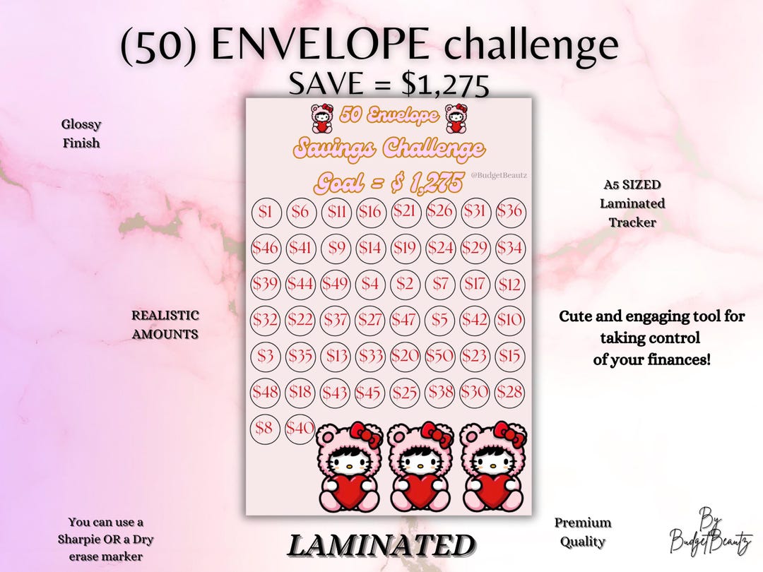 50 Envelope Savings Challenge Tracker I A5 Size Low Budget - Etsy