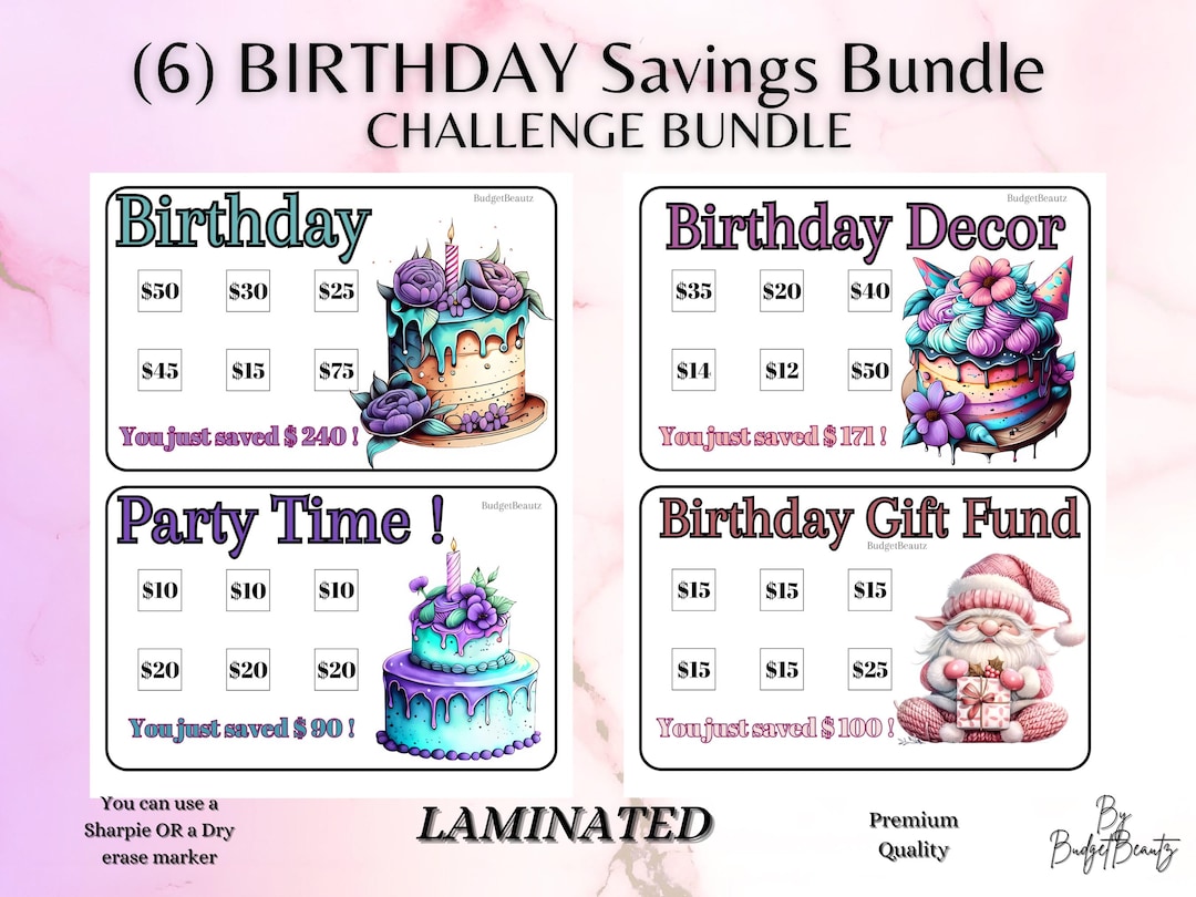 Laminated BIRTHDAY Savings Challenge, Sinking Funds Tracker, A5 for ...