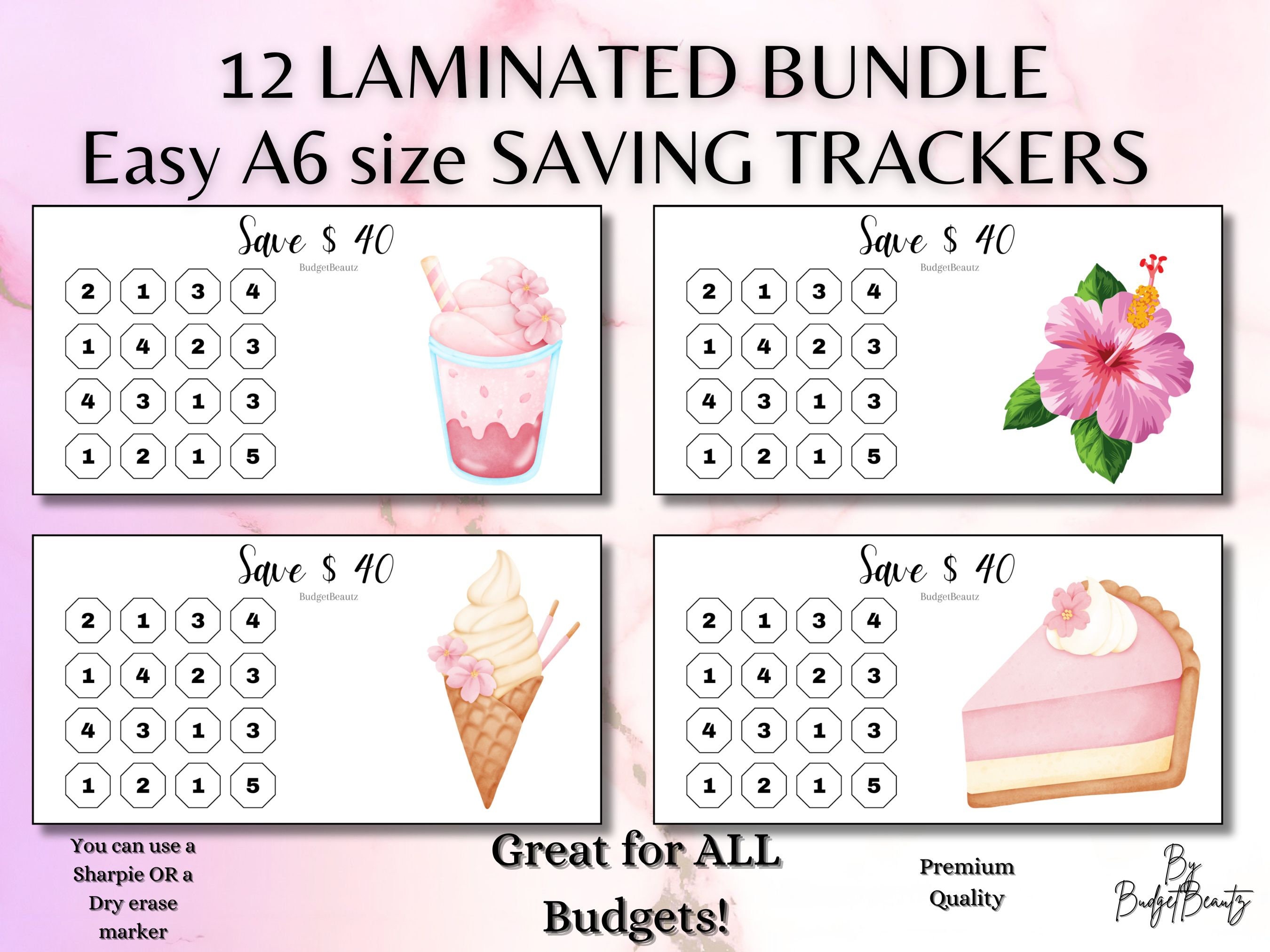 Laminated Easy Low Amounts BUNDLE Savings Challenge Cash Trackers ...