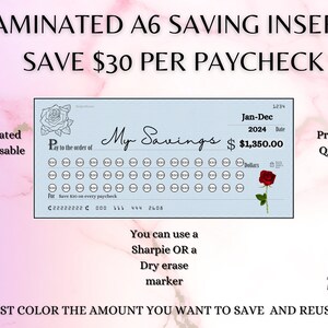 Save 30 per Paycheck Laminate Savings Tracker A6 Size Budget per ...