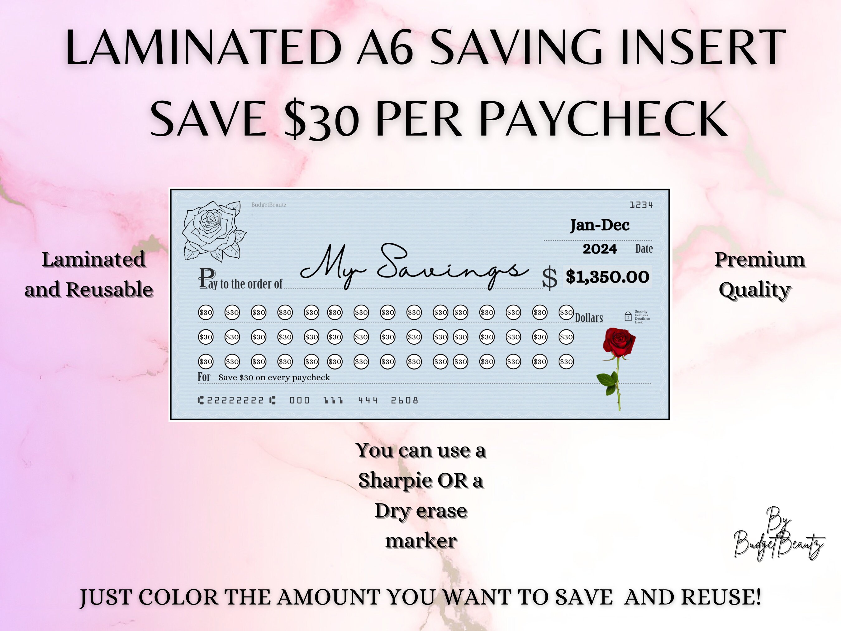 Save 30 per Paycheck Laminate Savings Tracker A6 Size Budget per ...