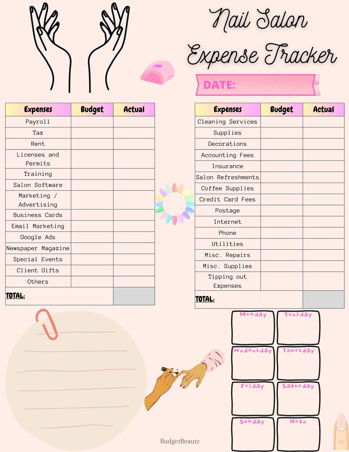 The Nail Salon Expense Tracker I Budget Tracker I Letter Size I PDF ...