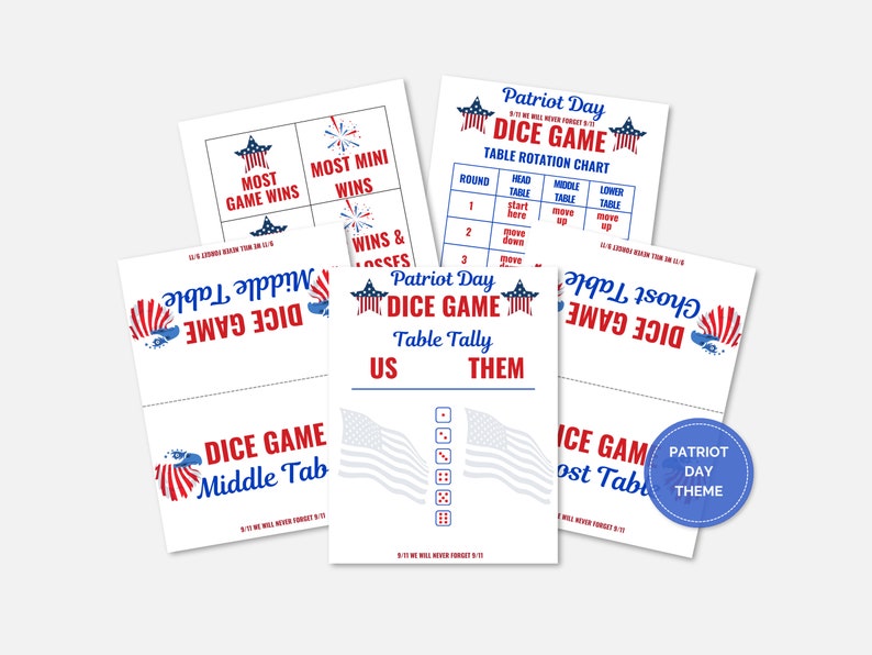 9/11 | Patriotic Bunco Game Bundle | Game Day Fun | Printable Dice Game ...