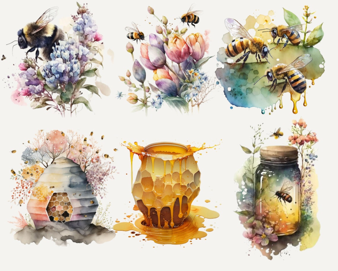 Watercolor Honey Bee Clipart, Queen Bee Png, BEE Png BUNDLE, Honey Bee ...
