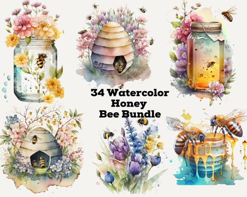 Watercolor Honey Bee Clipart, Queen Bee Png, BEE Png BUNDLE, Honey Bee ...