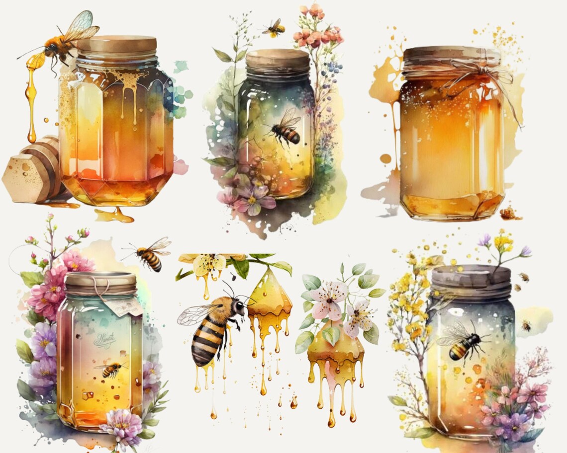 Watercolor Honey Bee Clipart, Queen Bee Png, BEE Png BUNDLE, Honey Bee ...