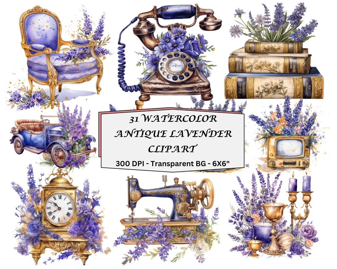Watercolor Antique Lavender Clip Art, Watercolor Lavender PNG Clipart ...