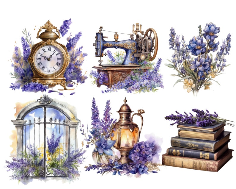 Watercolor Antique Lavender Clip Art, Watercolor Lavender PNG Clipart ...