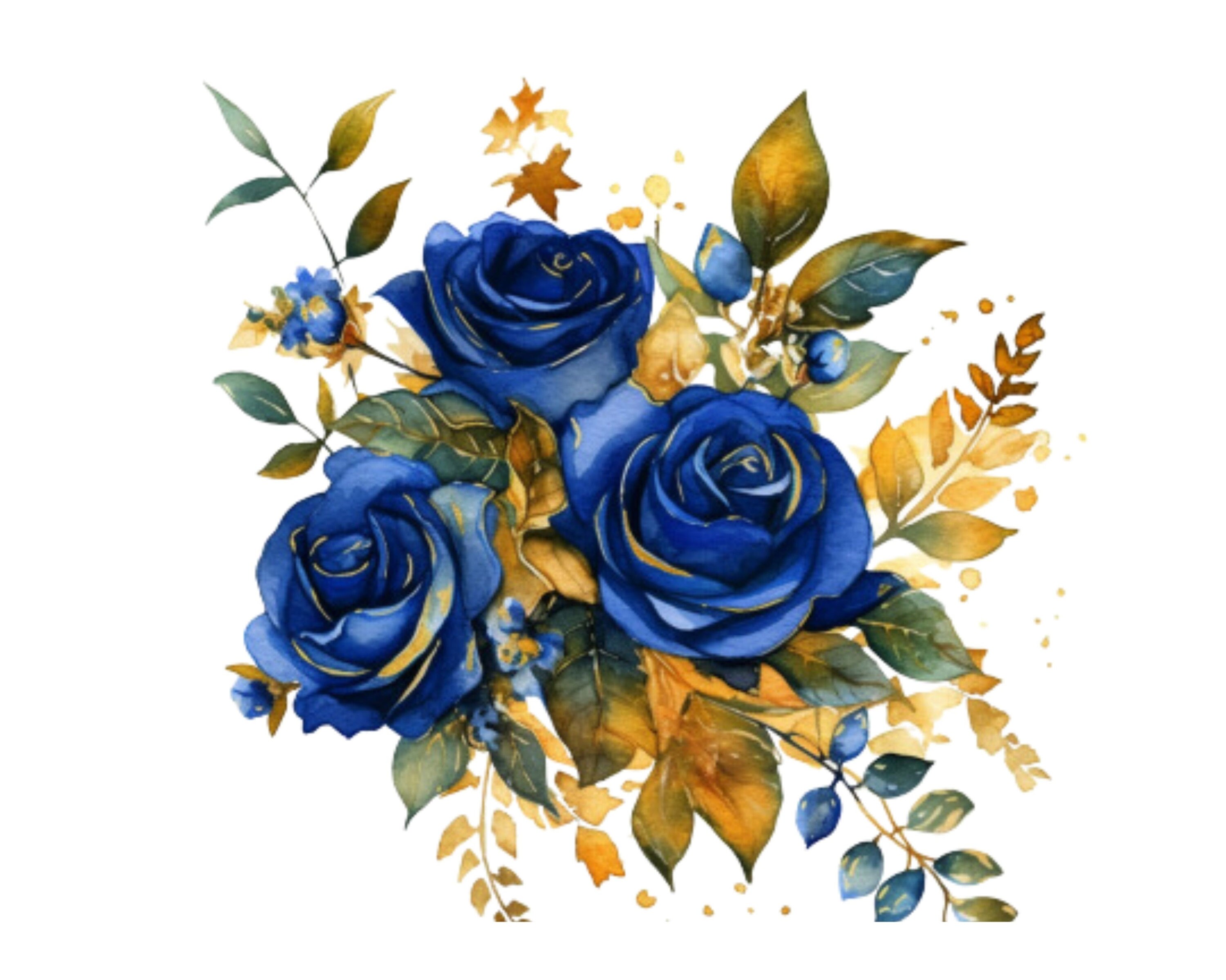 Gold and Bleu Roses Clipart Watercolor Roses Clipart Roses PNG Format ...