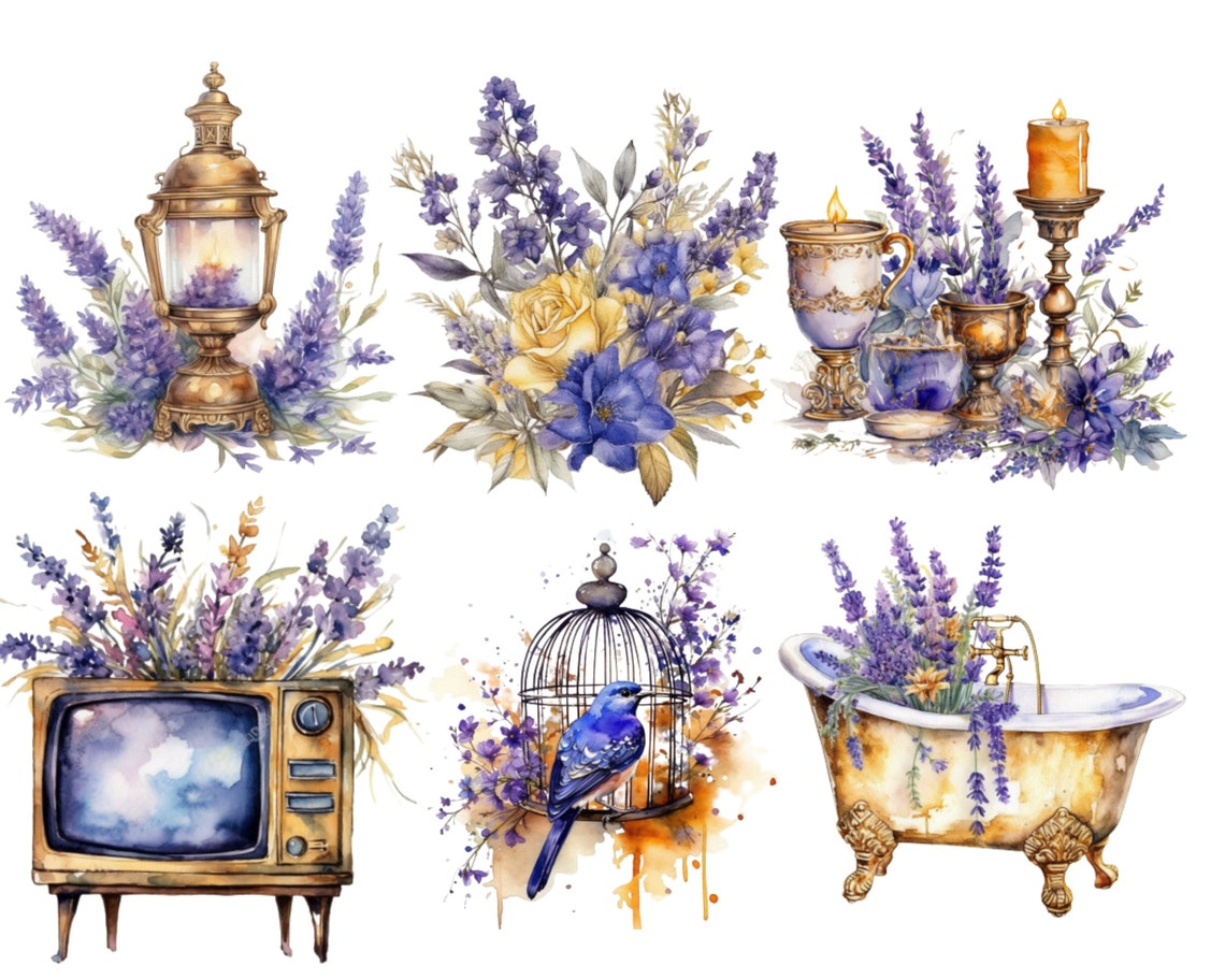 Watercolor Antique Lavender Clip Art, Watercolor Lavender PNG Clipart ...