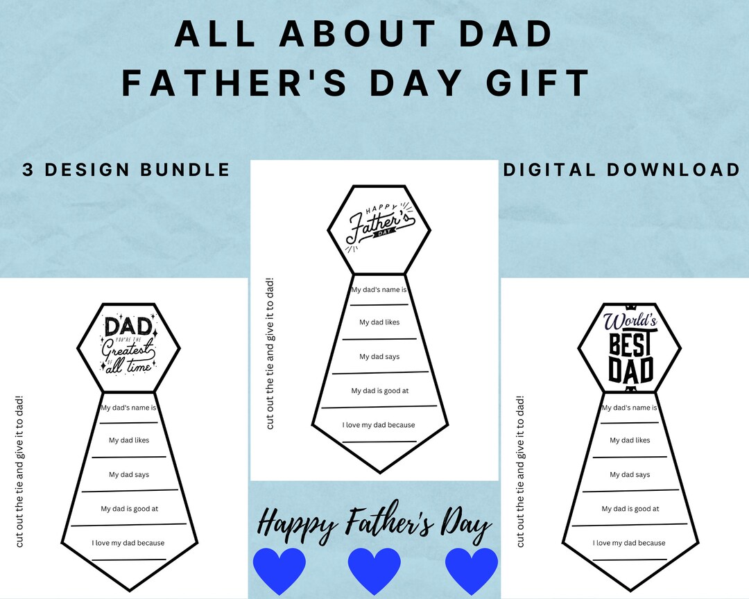 All About My Dad Printable, Fathers Day Gift From Kids, Fathers Day Tie ...