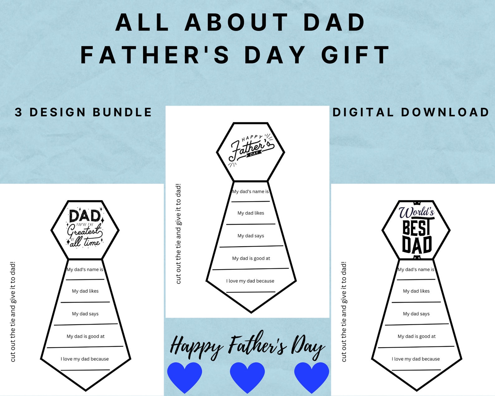All About My Dad Printable, Fathers Day Gift From Kids, Fathers Day Tie ...
