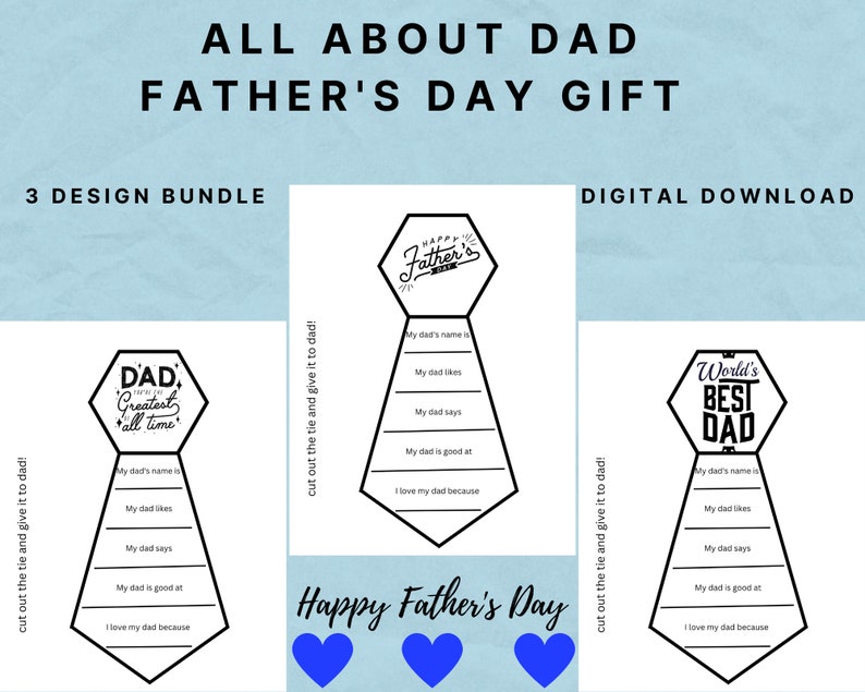 All About My Dad Printable, Fathers Day Gift From Kids, Fathers Day Tie ...