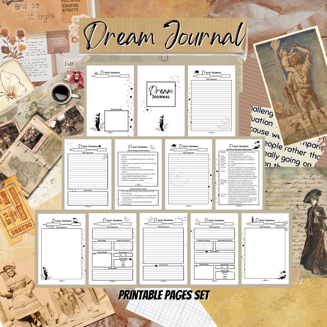 Dream Journal Page Set is a Printable Stationary Set With Writing and ...