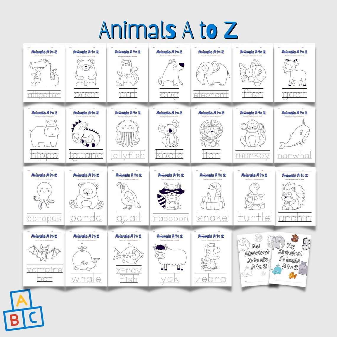 Teacher and Home School Printable Activity Sheets Animals A to - Etsy