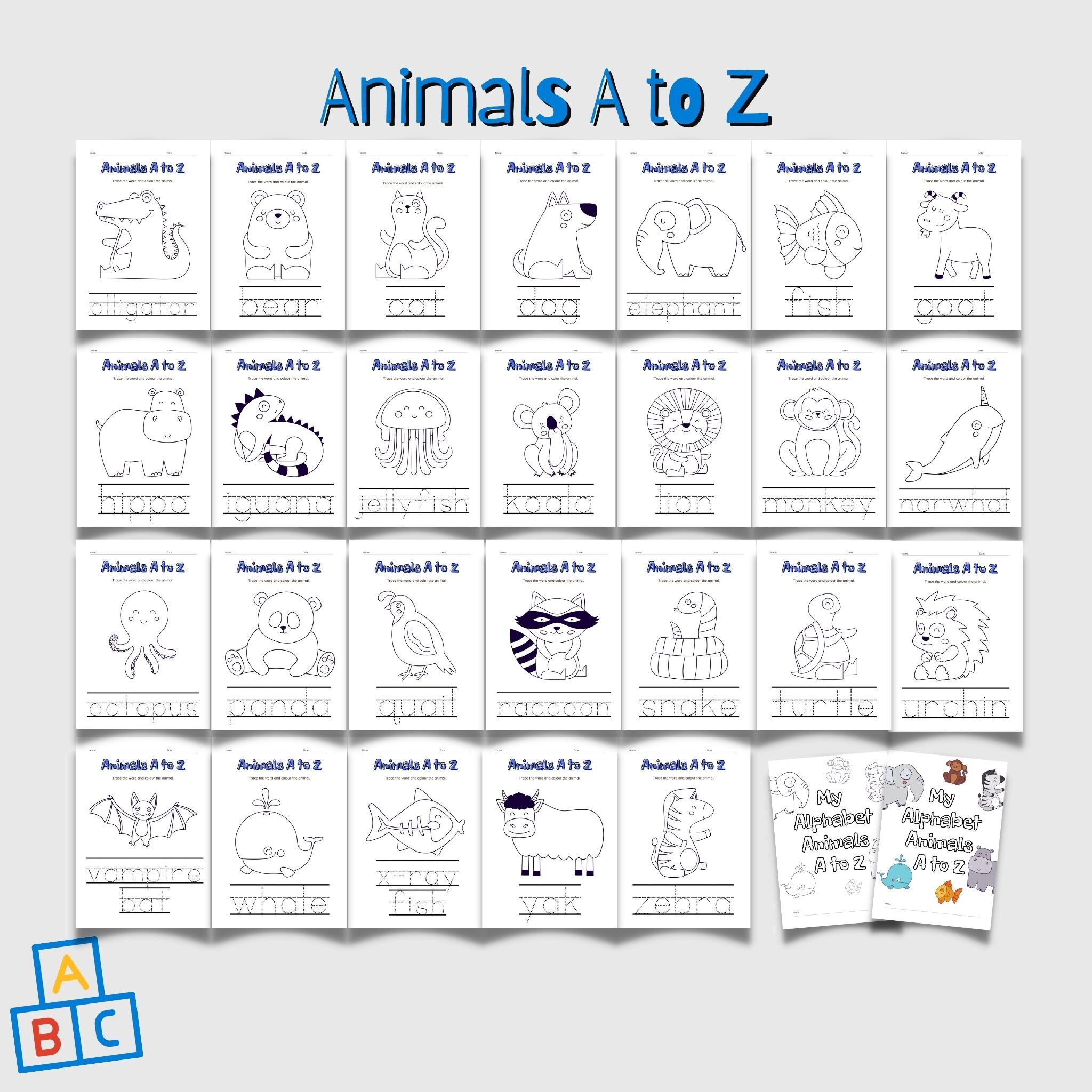 Teacher and Home School Printable Activity Sheets Animals A to - Etsy