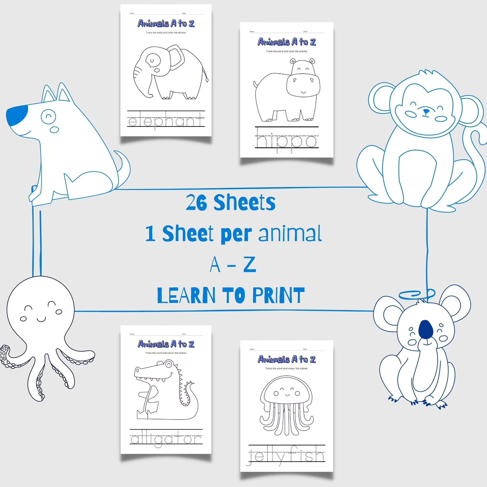 Teacher and Home School Printable Activity Sheets Animals A to Z Are to ...