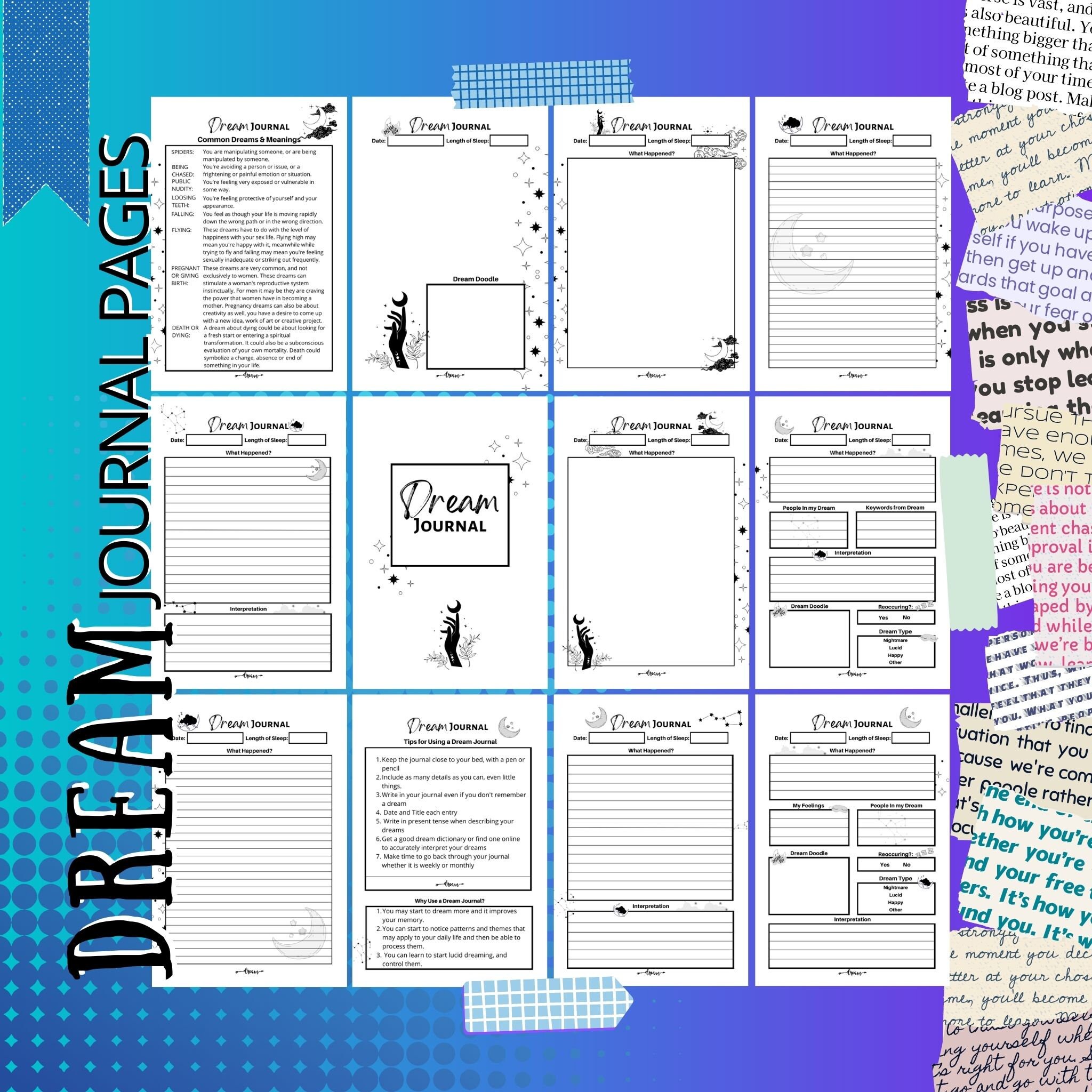 Dream Journal Page Set is a Printable Stationary Set With Writing and ...