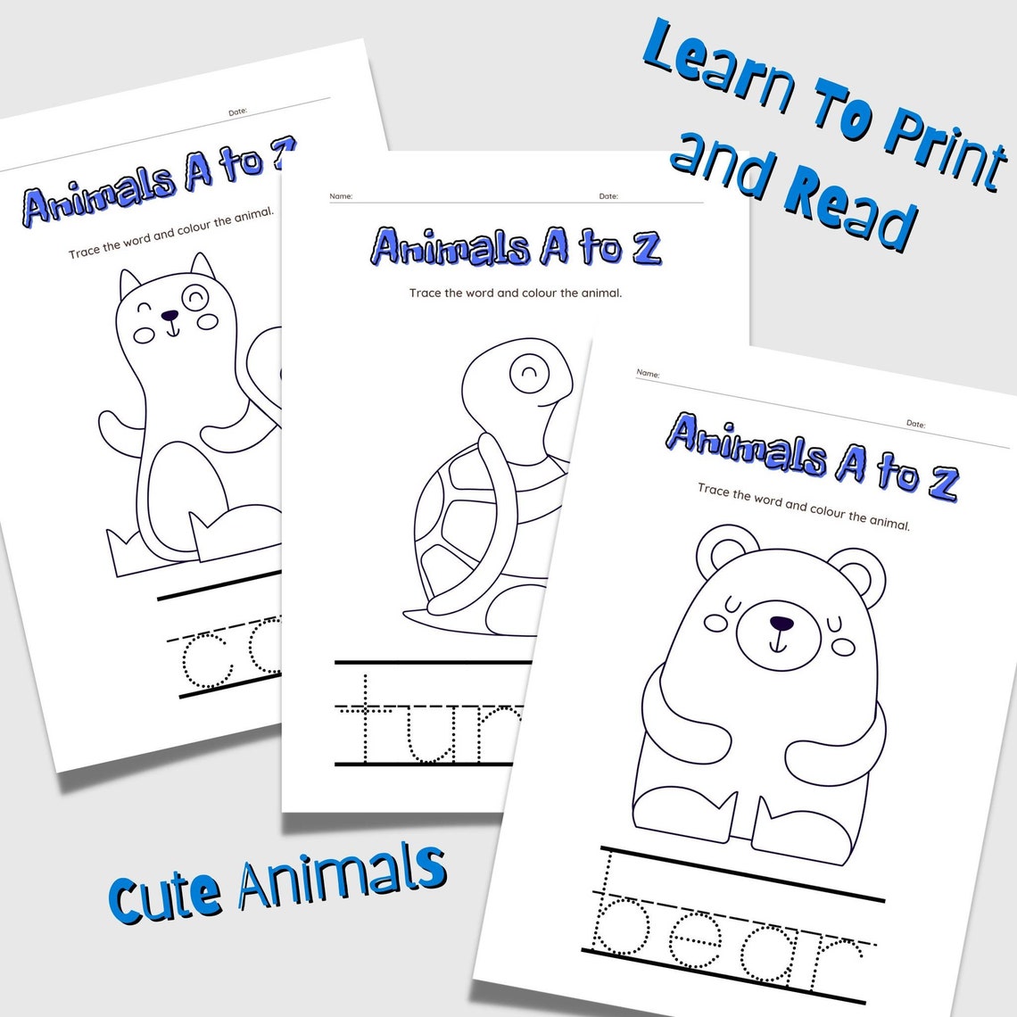 Teacher and Home School Printable Activity Sheets Animals A to - Etsy