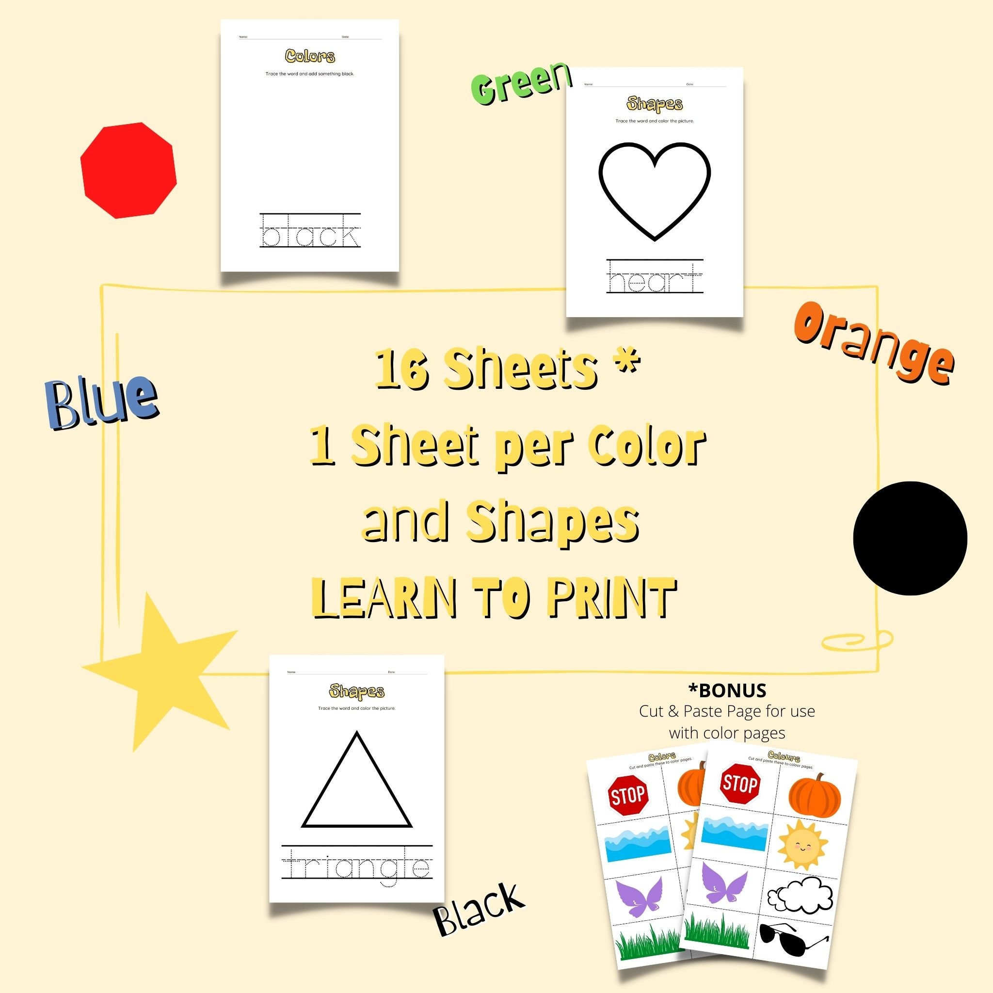 Teacher and Home School Printable Activity Sheets Colours & - Etsy