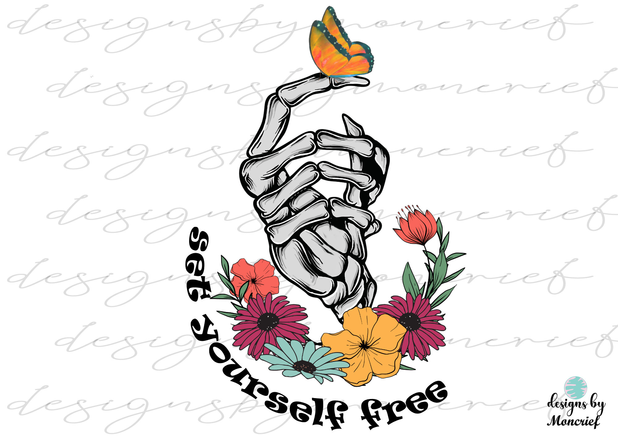 Set Yourself Free | Skeleton Hand | Floral Butterfly | PNG Digital ...