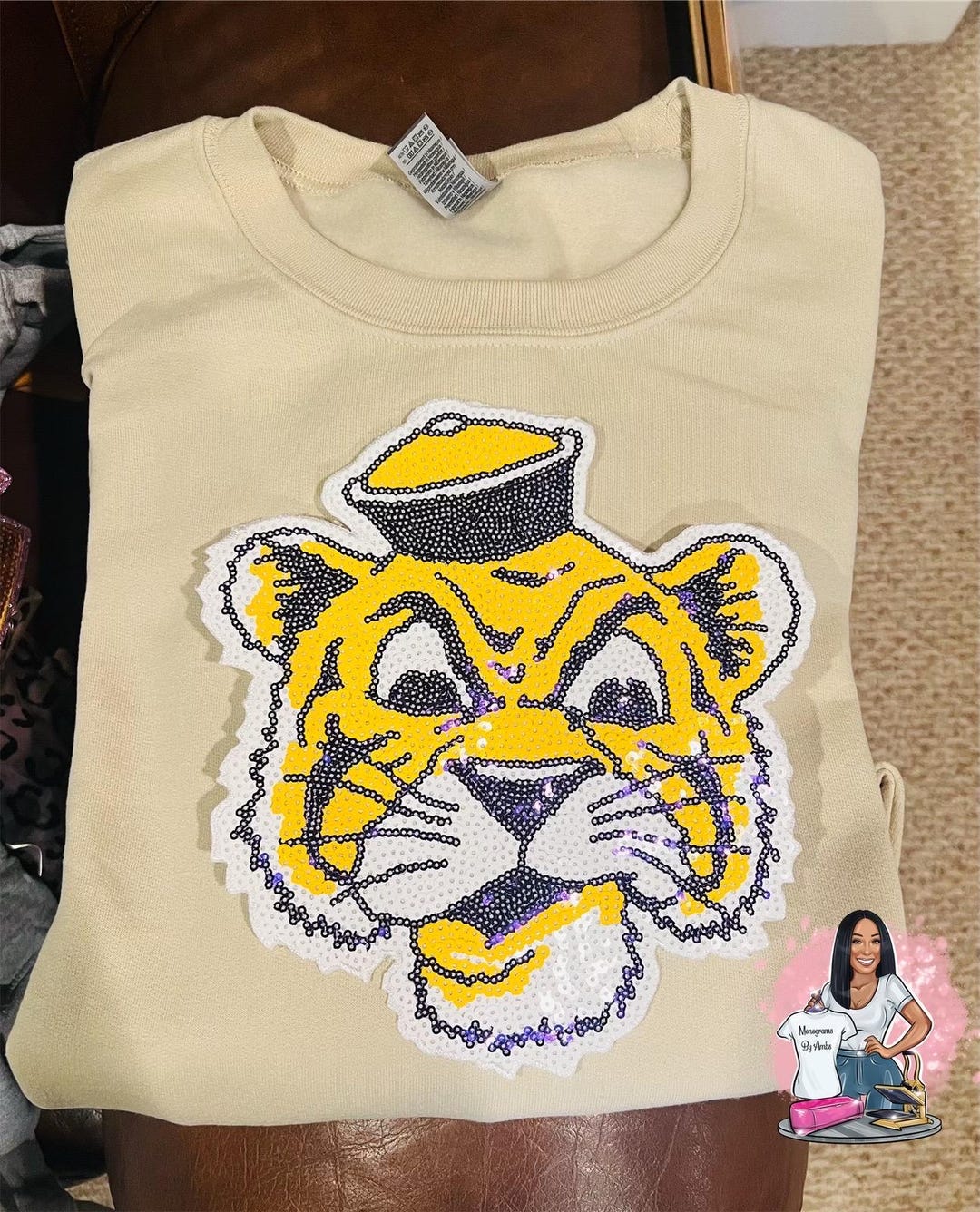LSU Sequin Tiger Patch Sweatshirt, Tigers Game Day, TIGERS Football ...