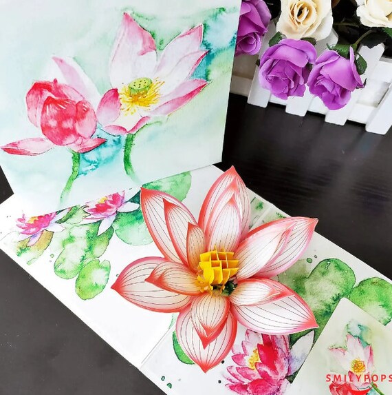 3D Lotus Pop up Greeting Card Thank You Card Birthday Card - Etsy