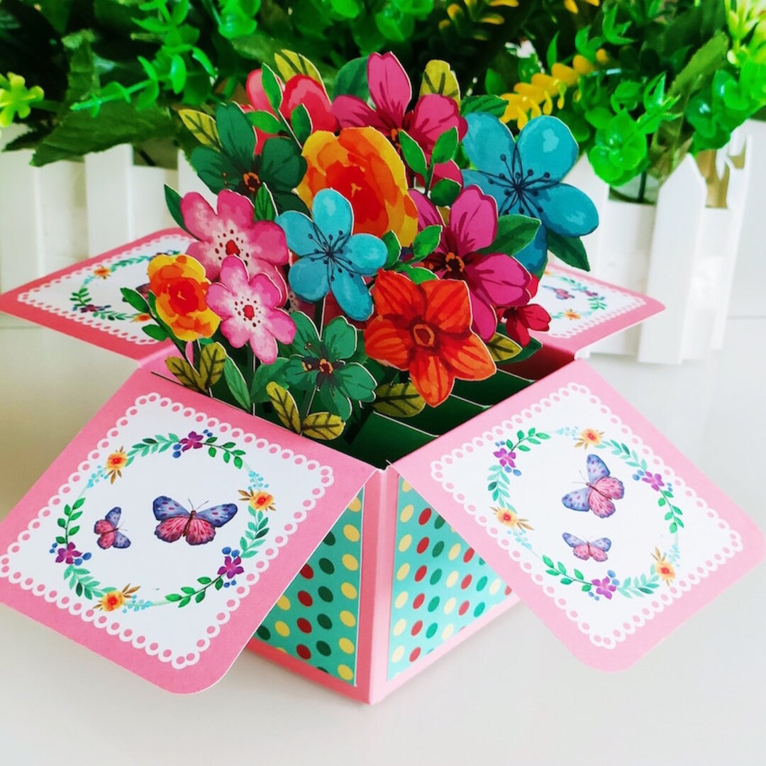 3D Colorful Flowers Pop up Greeting Card Thank You Card - Etsy