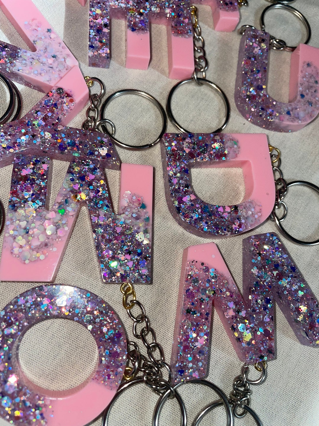 Pink and Purple Letter Keychains - Etsy