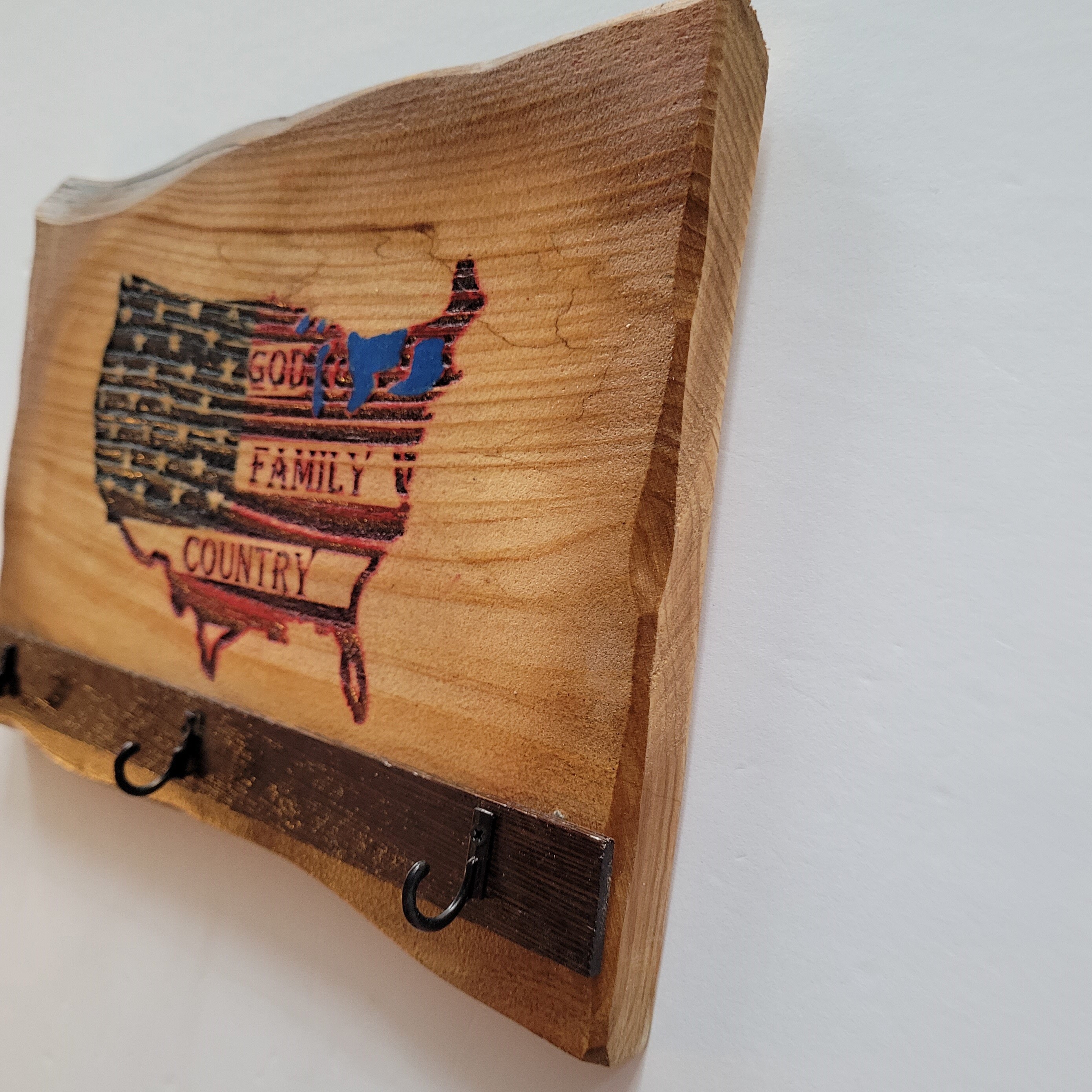 Handcrafted Cedar Patriotic Flag Engraved Hand Painted Red White and ...