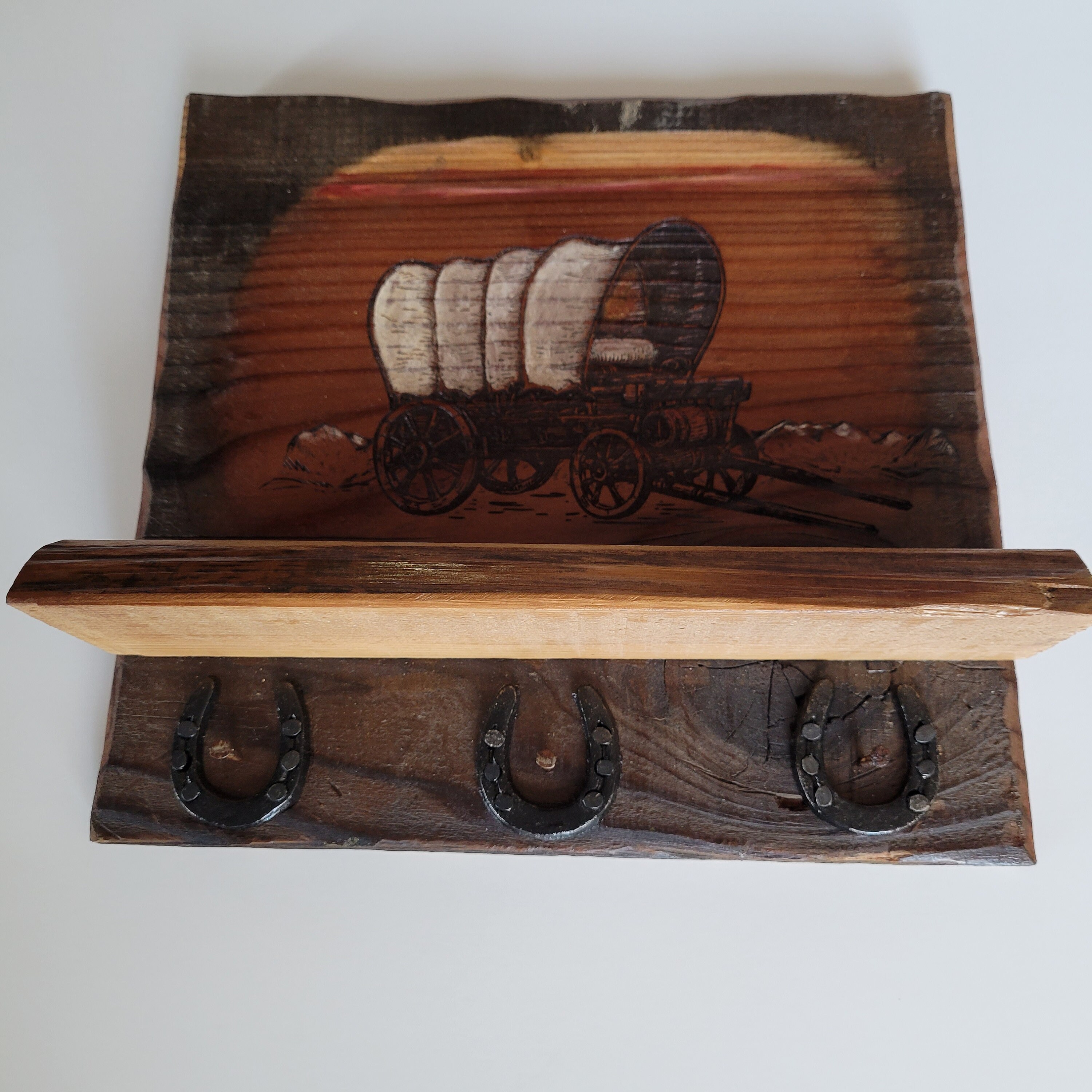 Handcrafted Cedar Wood Keyholder With Engraved Pioneer Wagon, Antique ...