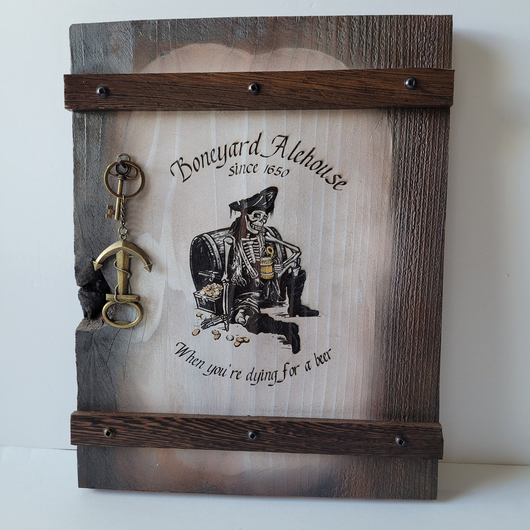 Rustic Pirate Skeletal Wall Plaque, Mancave Decor, Handcrafted Cedar ...