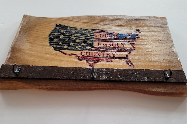 Handcrafted Cedar Patriotic Flag Engraved Hand Painted Red White and ...