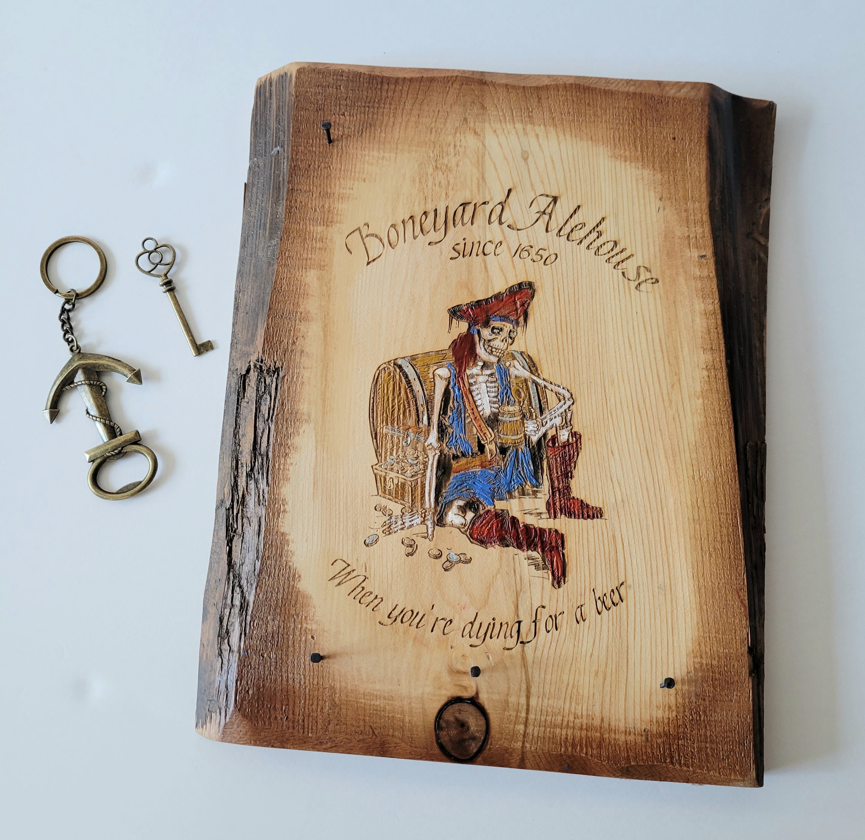Wooden Pirate Keyholder Wall Hanging Home Decor, Handcrafted, Hand ...