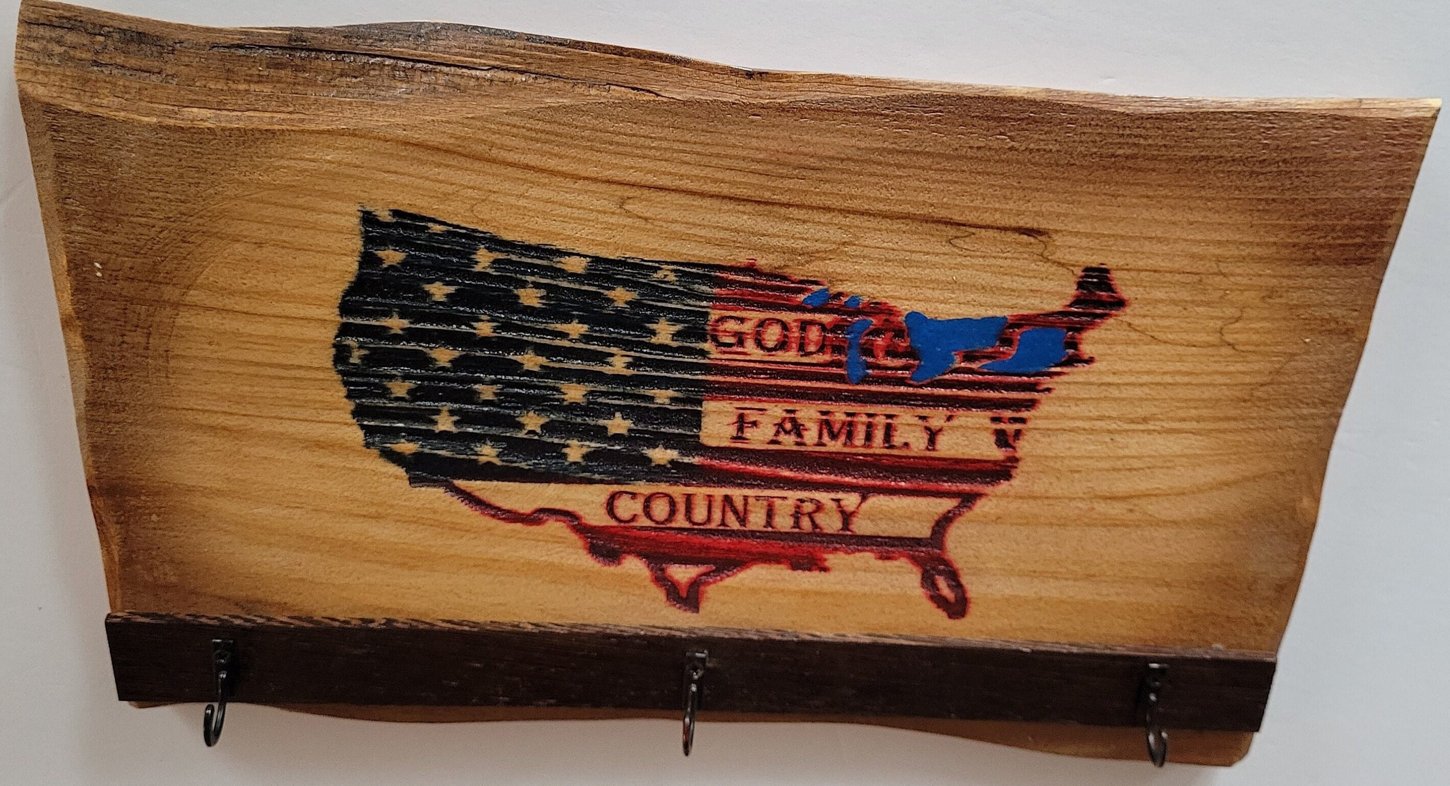 Handcrafted Cedar Patriotic Flag Engraved Hand Painted Red White and ...