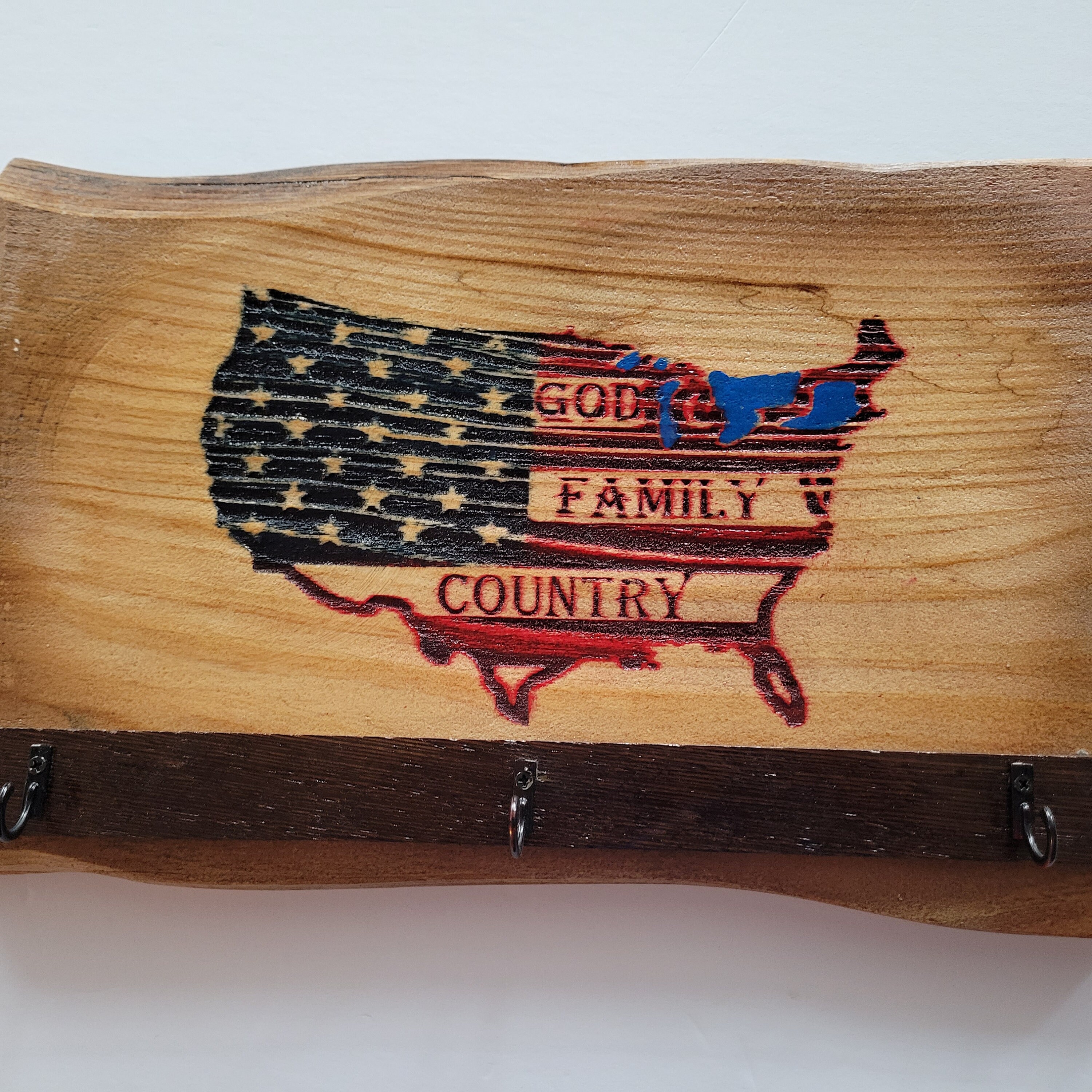 Handcrafted Cedar Patriotic Flag Engraved Hand Painted Red White and ...