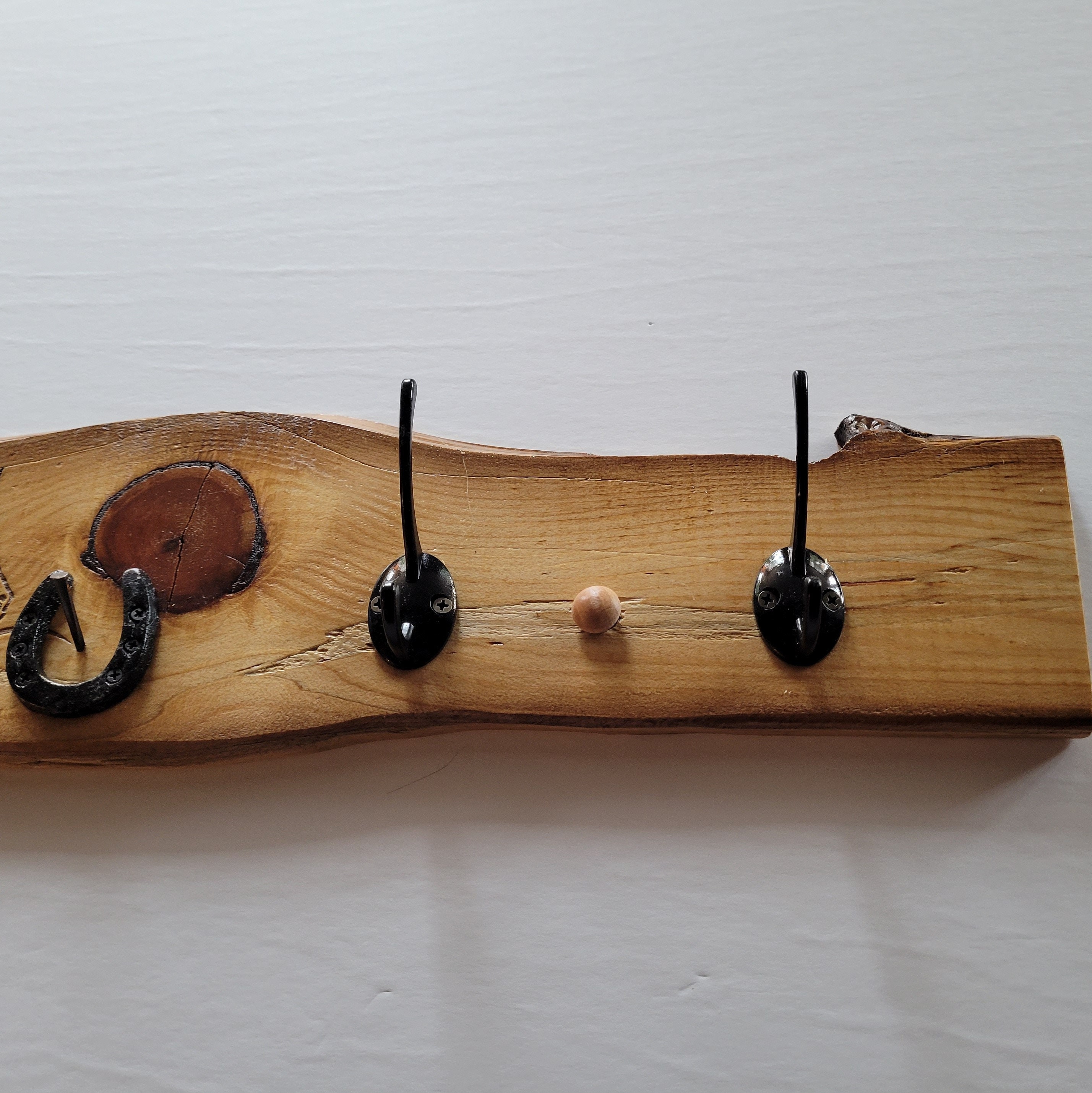 Handcrafted Cedar Wood Coat Rack and Keyhanger Black Hooks for Coats ...