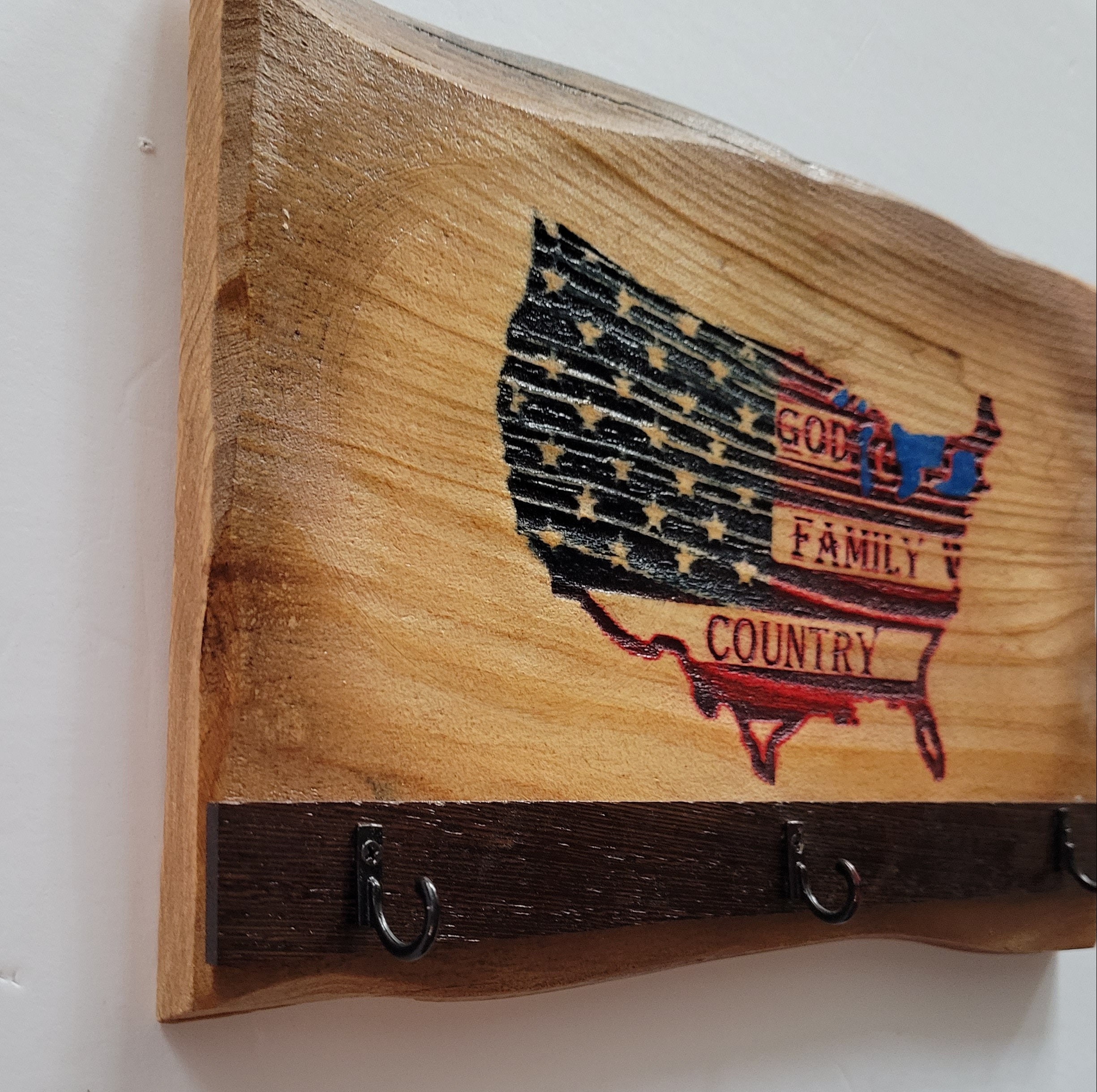 Handcrafted Cedar Patriotic Flag Engraved Hand Painted Red White and ...