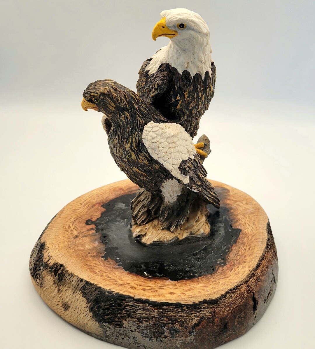 Bald Eagle Oak Wood Burle Handcrafted Live Edge Wooden Perch Tabletop Unique Bird Lovers Country ...