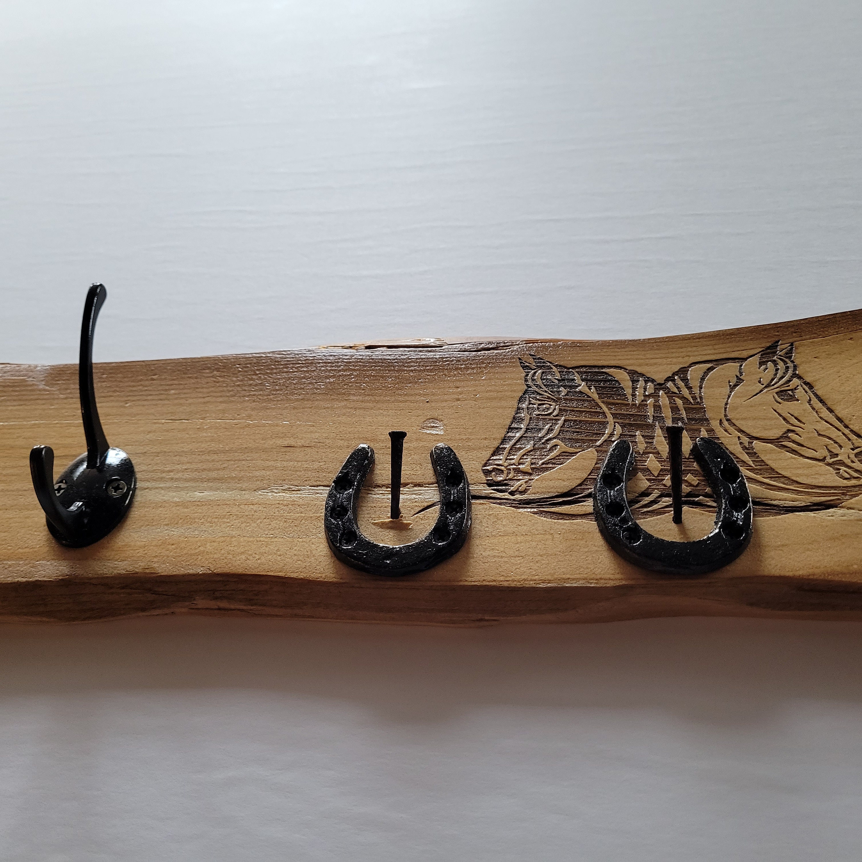 Handcrafted Cedar Wood Coat Rack and Keyhanger Black Hooks for Coats ...